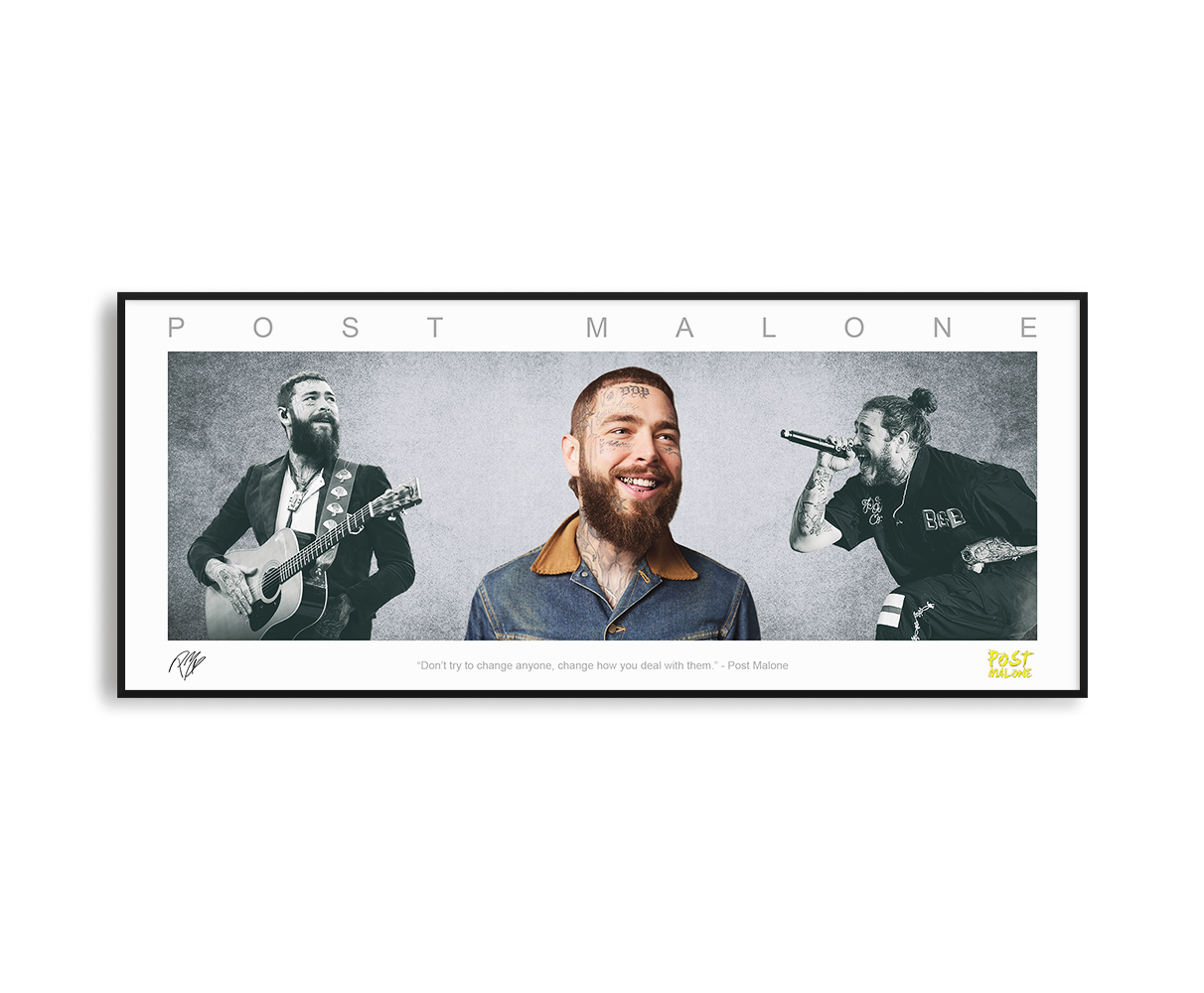 POST MALONE PANORAMIC COLLAGE PRINT SIGNED FRAMED
