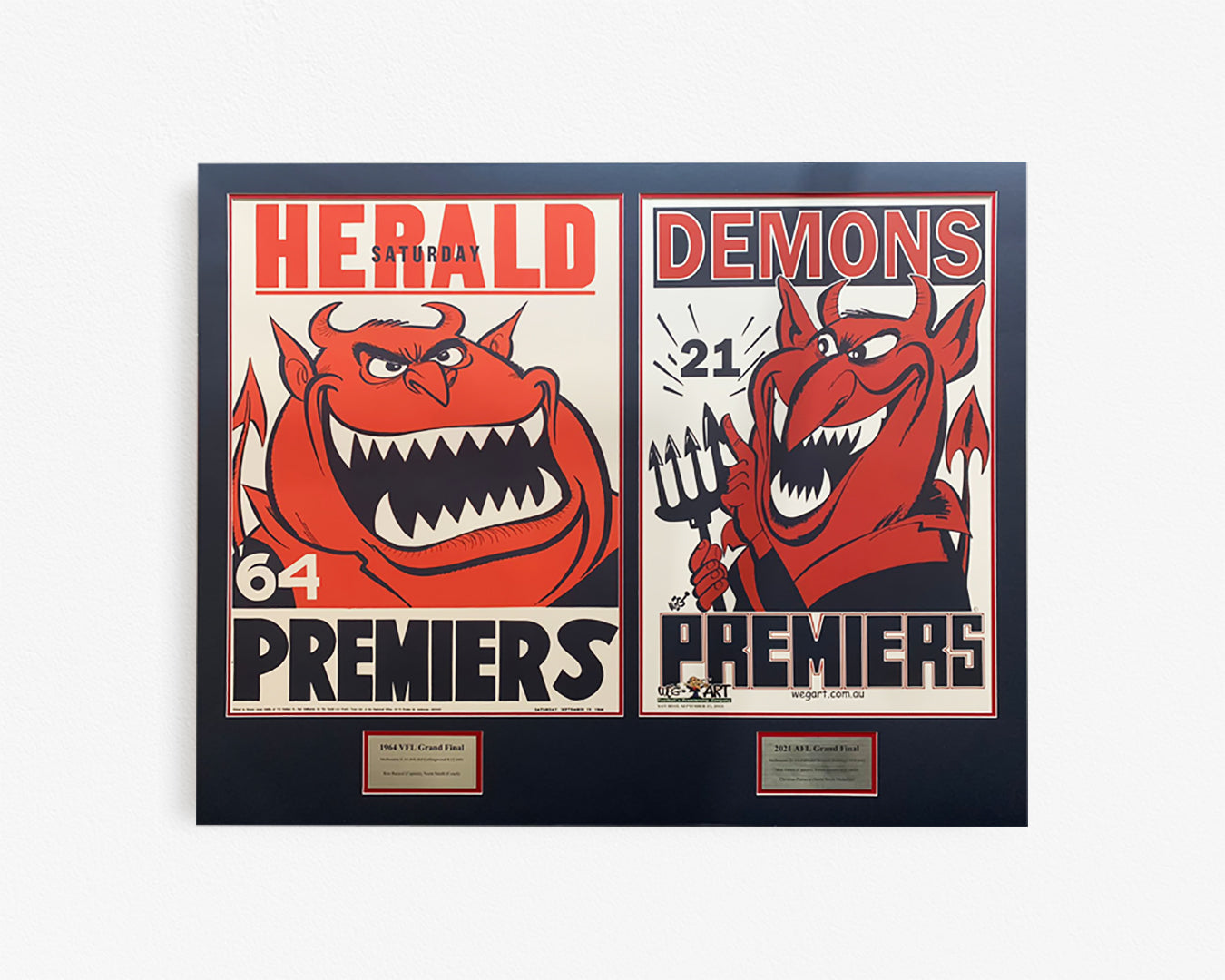 OFFICIAL WEG ART MELBOURNE DEMONS 1964 & 2021 POSTERS FRAMED